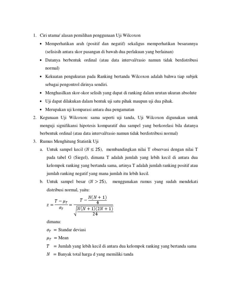 Kegunaan dan Metode Uji Wilcoxon | PDF