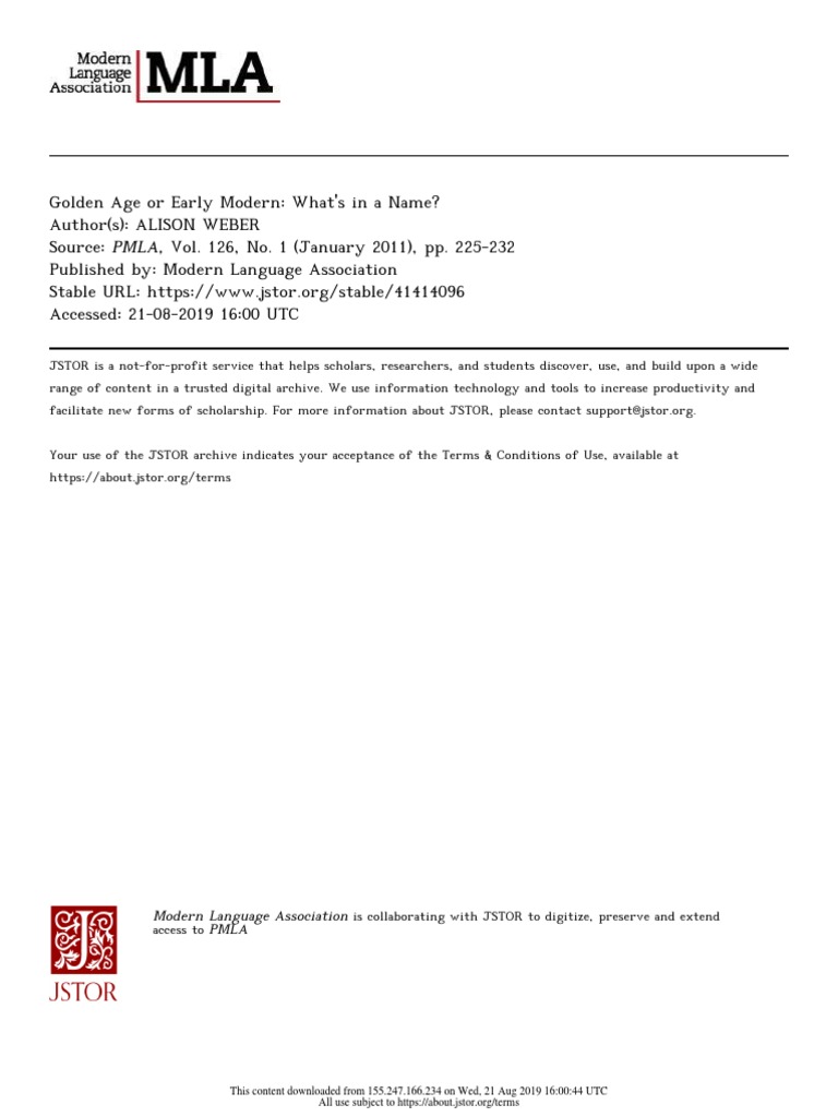 Alison Weber - Golden Age or Early Modern. What's in A Name | PDF ...