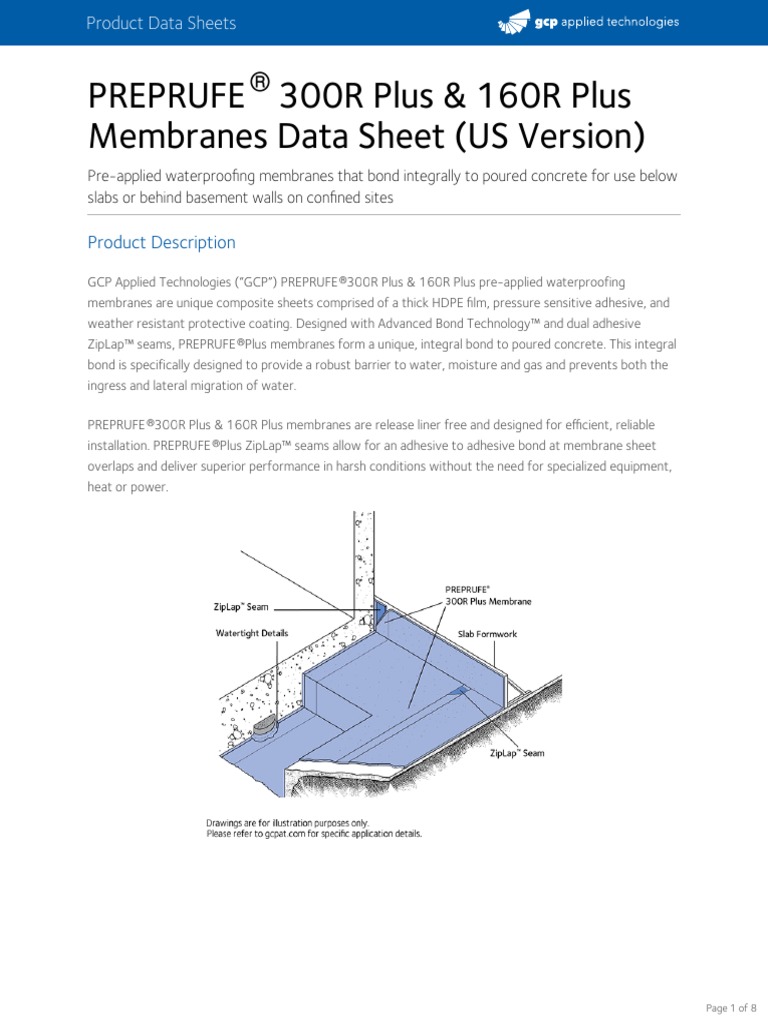 PREPRUFE 300R Plus & 160R Plus Membranes Data Sheet (US Version) | PDF ...