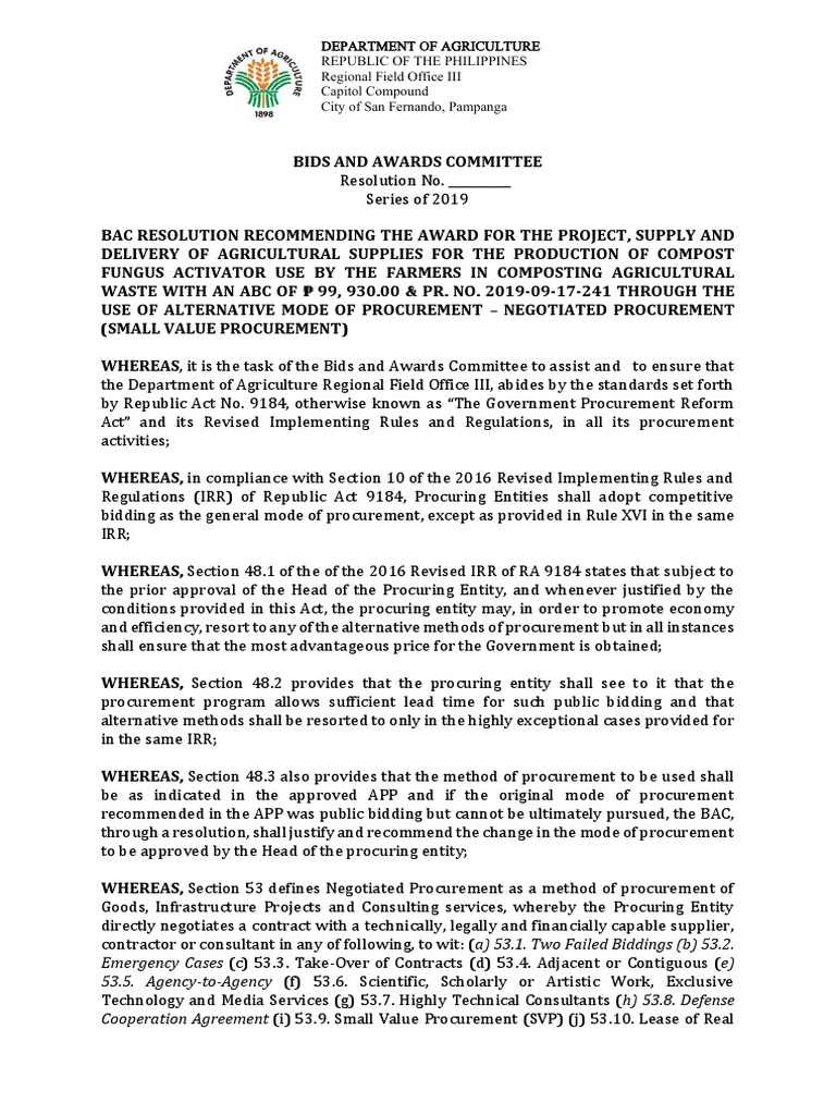 Supply and Delivery of Agricultural Supplies For The Production of ...