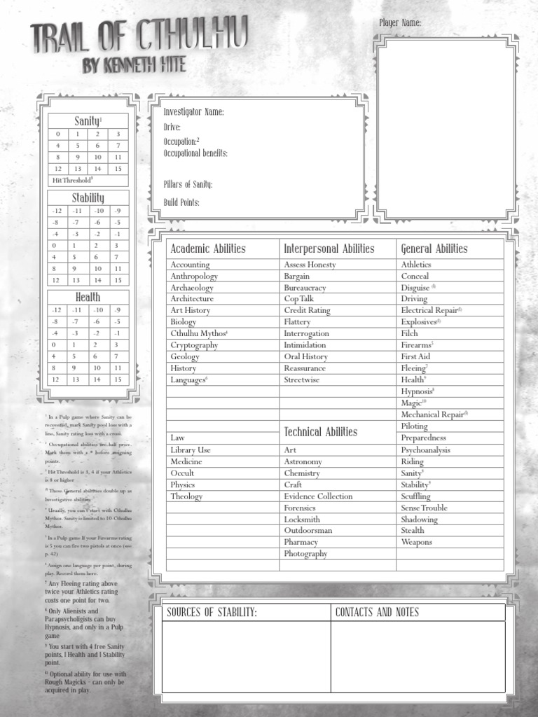 Trail of Cthulhu - Character Sheet Double | PDF
