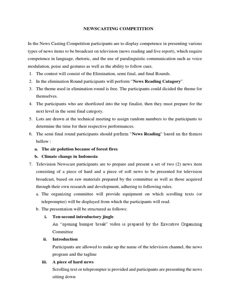 Newscasting Competition | PDF | News Broadcasting | Interview