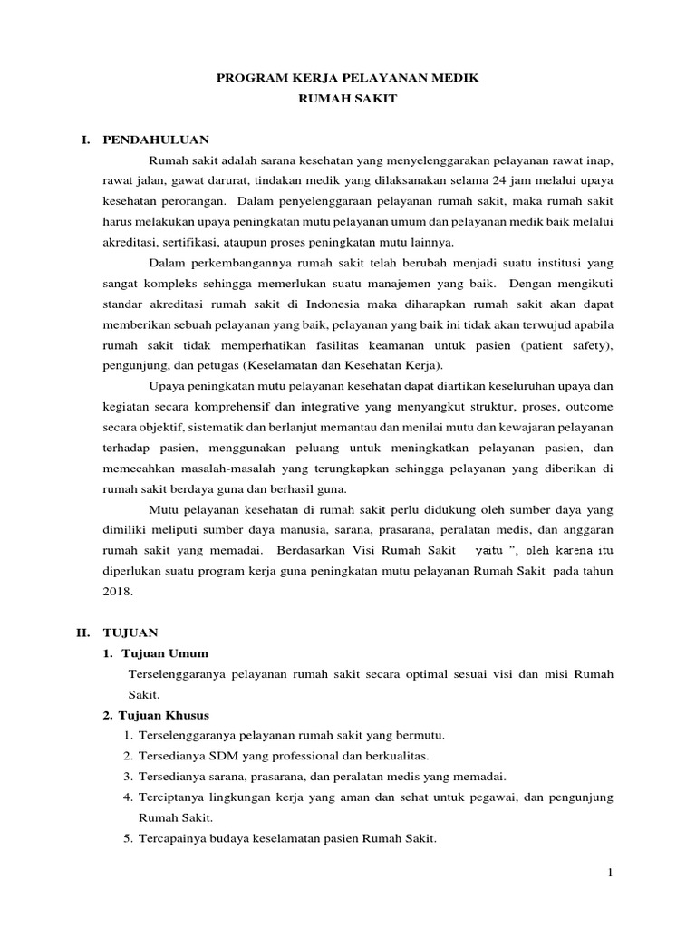 Program Kerja Pelayanan Medik Dan Penunjang Medik | PDF