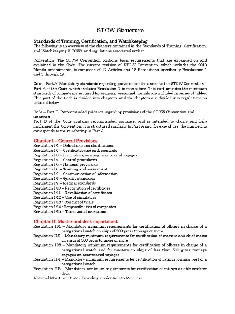 STCW Structure: Standards of Training, Certification, and Watchkeeping ...