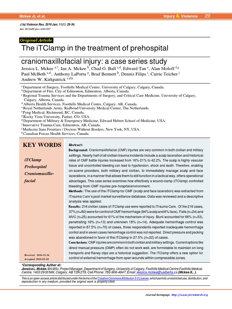 The Itclamp in The Treatment of Prehospital Craniomaxillofacial Injury ...