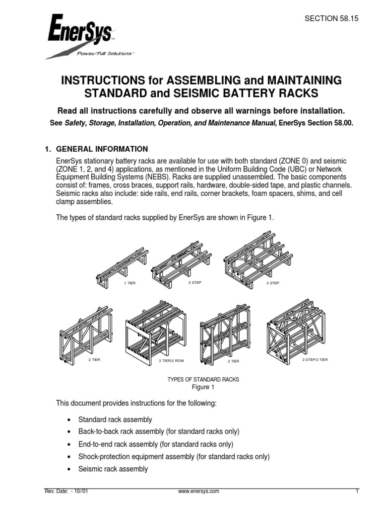 Enersys Seismic Battery Rack | PDF | Nut (Hardware) | Screw