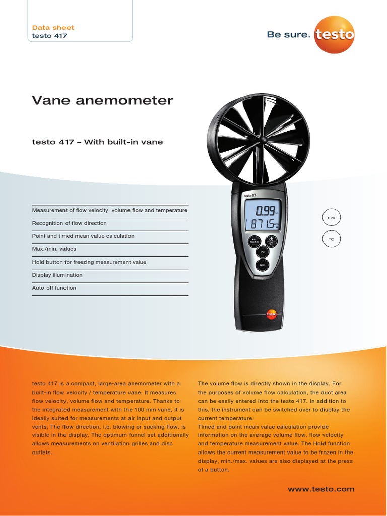 Vane Anemometer: Testo 417 - With Built-In Vane | PDF | Calibration ...