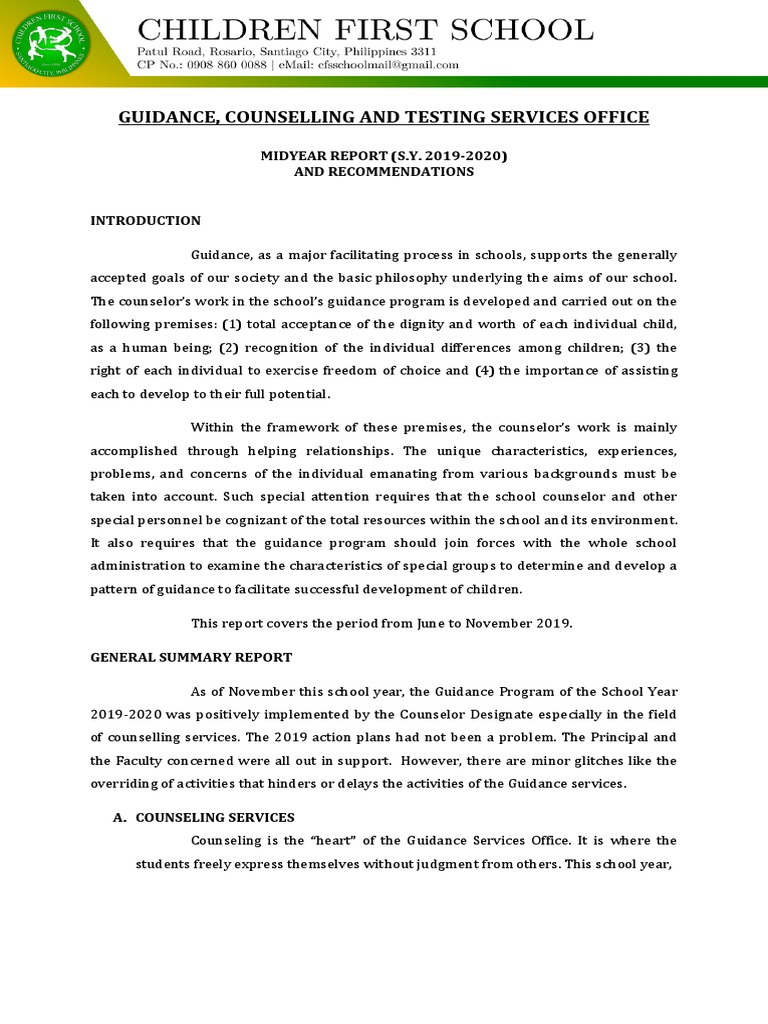 Guidance, Counselling and Testing Services Office: MIDYEAR REPORT (S.Y ...