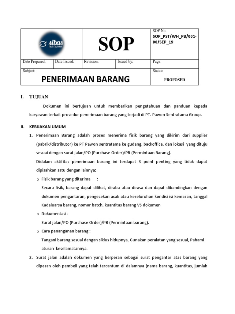 SOP Penerimaan Barang | PDF