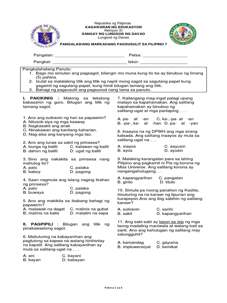 2ND Grading Filipino Exam-Grade 8 | PDF