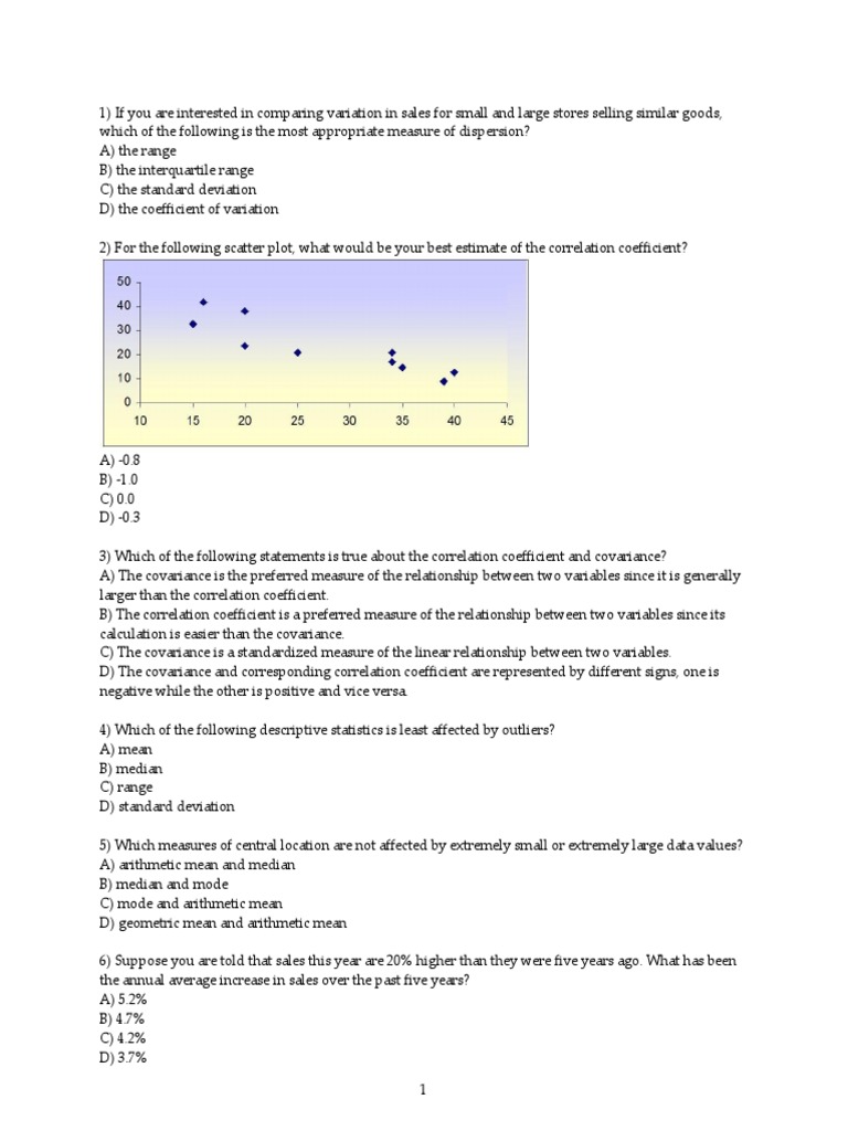 Test For Stat 25 - 04 | PDF | Arithmetic Mean | Median
