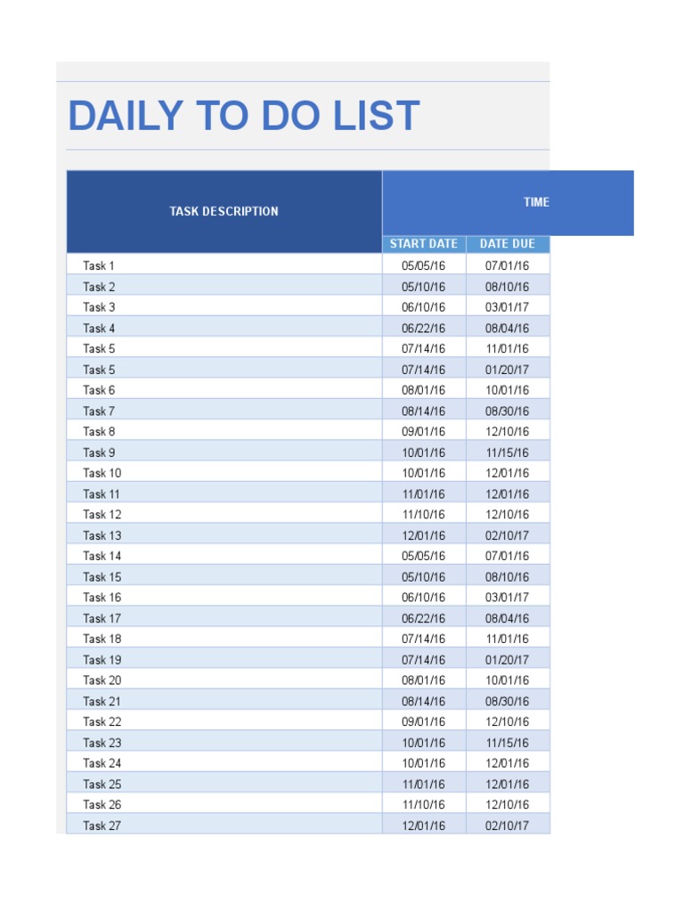 Daily To Do List: Task Description Timeline | PDF | Promotion And ...