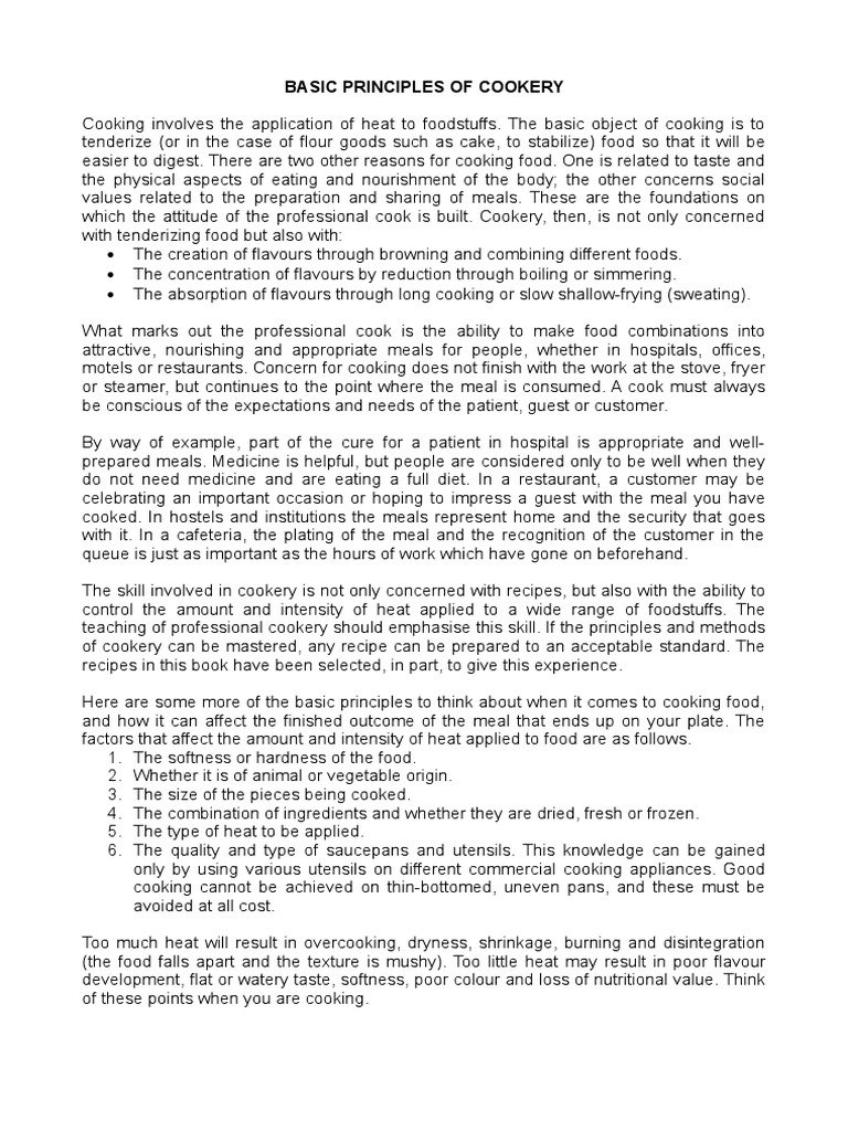 Basic Principles of Cookery v1.0 | PDF | Cooking | Meal
