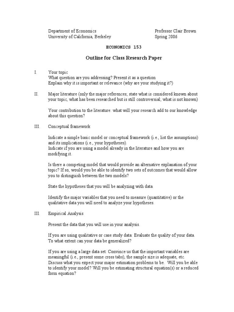 Outline For Class Research Paper: Economics 153 | PDF | Qualitative ...