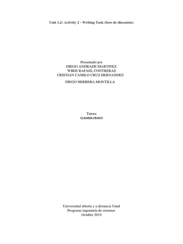 Unit 1,2: Activity 2 - Writing Task (Foro de Discusión) | PDF