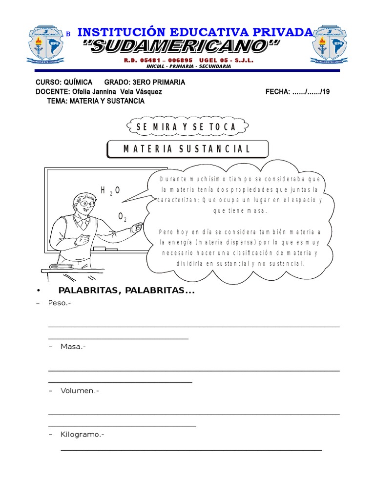 Ficha Química 3ero Prim-Junio2-1 Materia Sustancial | PDF | Sistema Internacional de Unidades | Masa