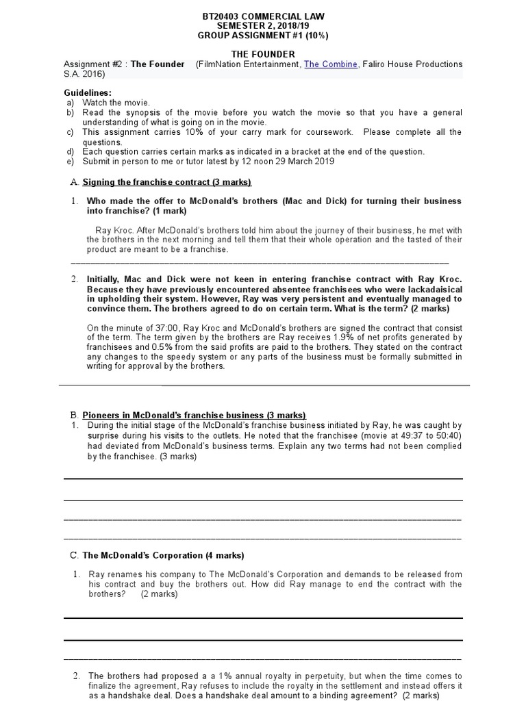 Assignment The Founder - 7 March 2019 | PDF | Franchising | Mc Donald's
