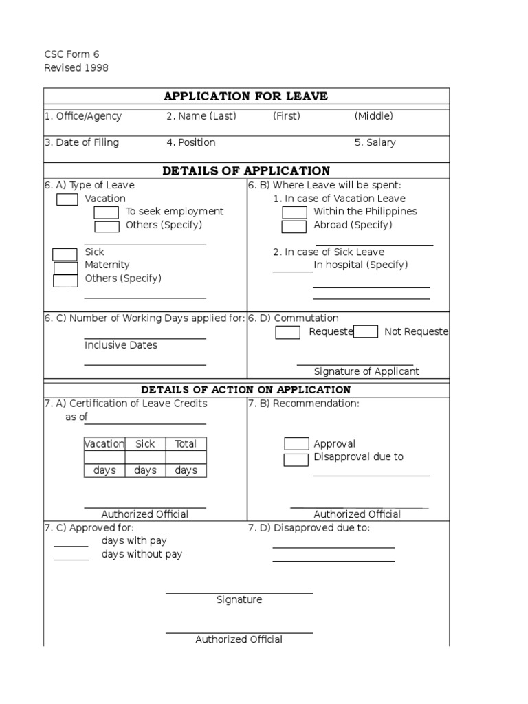 CSC Form 6 (Leave Form-New) | PDF