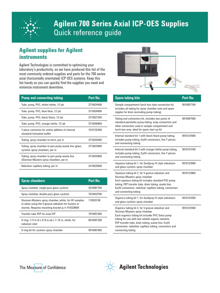 ICP-OES 700 Sparepart Catalogue | PDF | Manganese | Pipe (Fluid Conveyance)