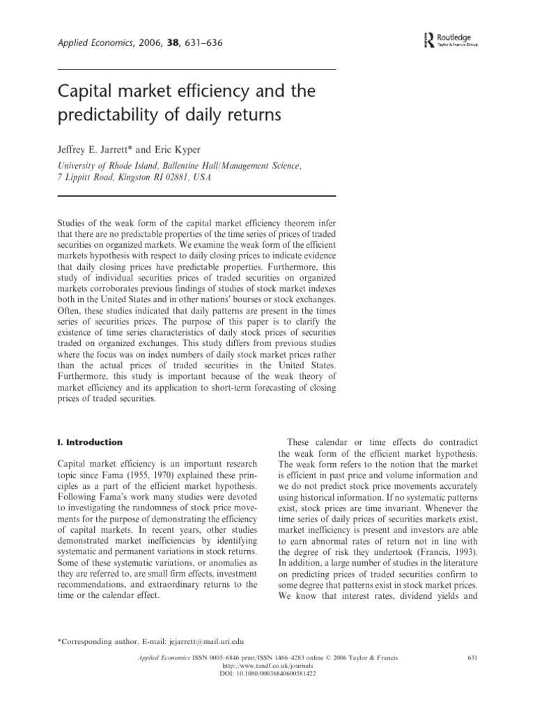 Capital Market Efficiency and The PDF | PDF | Efficient Market ...