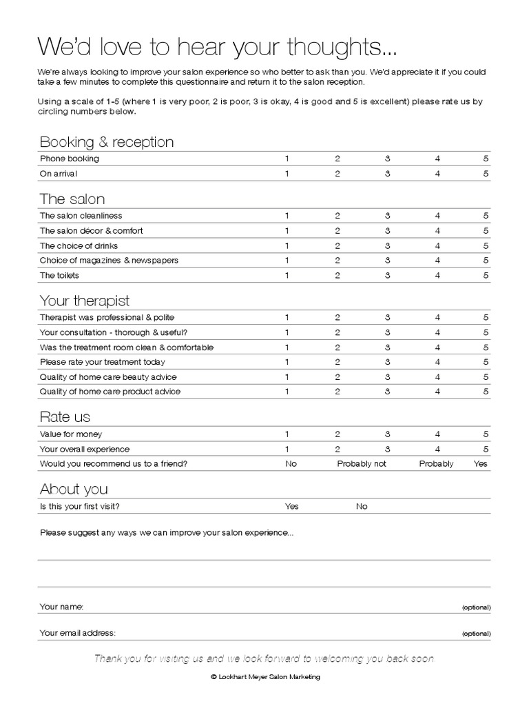 Beauty Salon Client Questionnaire | PDF | Health Care