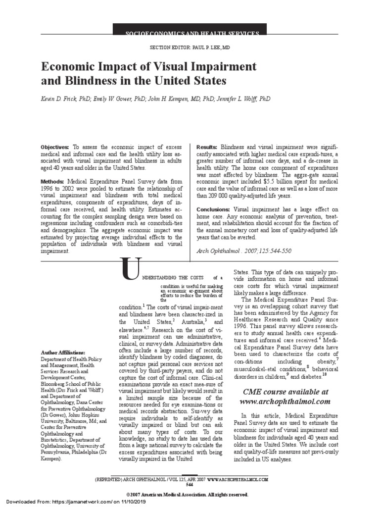 Economic Impact of Visual Impairment and Blindness in The United States ...