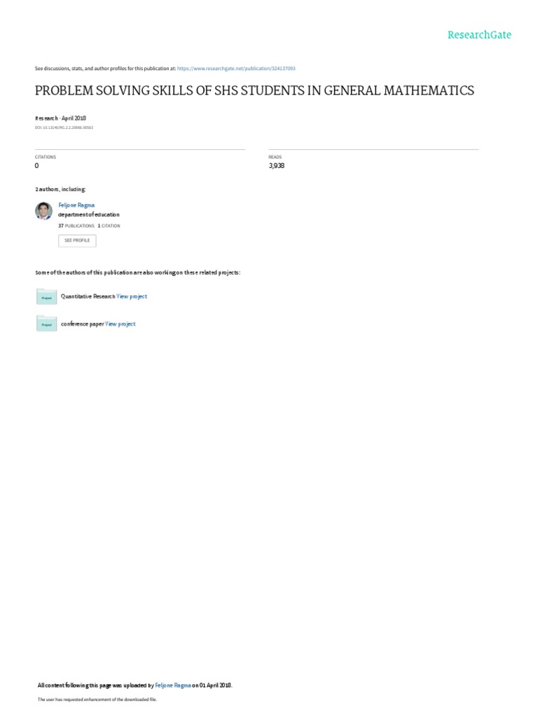 Problem Solving Skills of Shs Students in General Mathematics | PDF ...