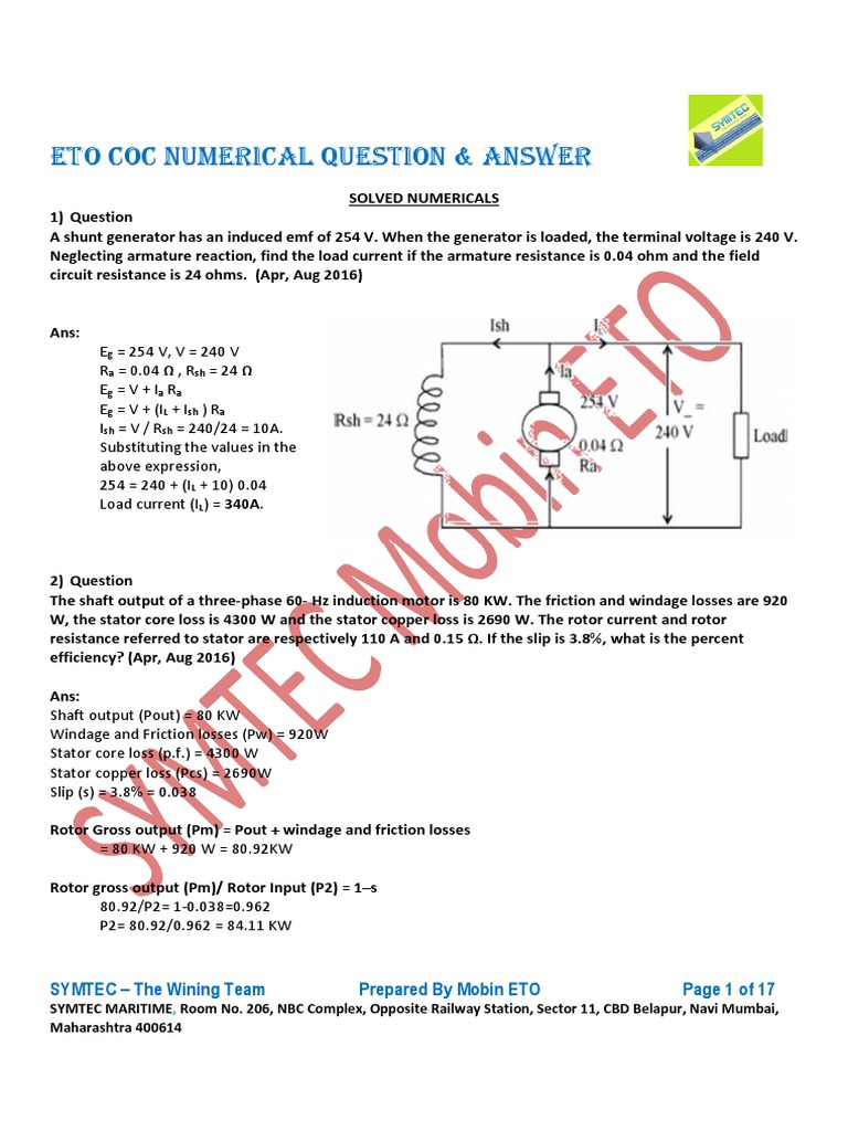 Eto Exam Numerical | PDF | Capacitor | Electric Motor