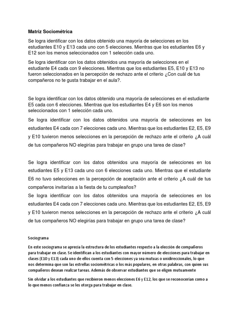 Matriz Sociométrica | PDF | Cognición | Conceptos psicologicos