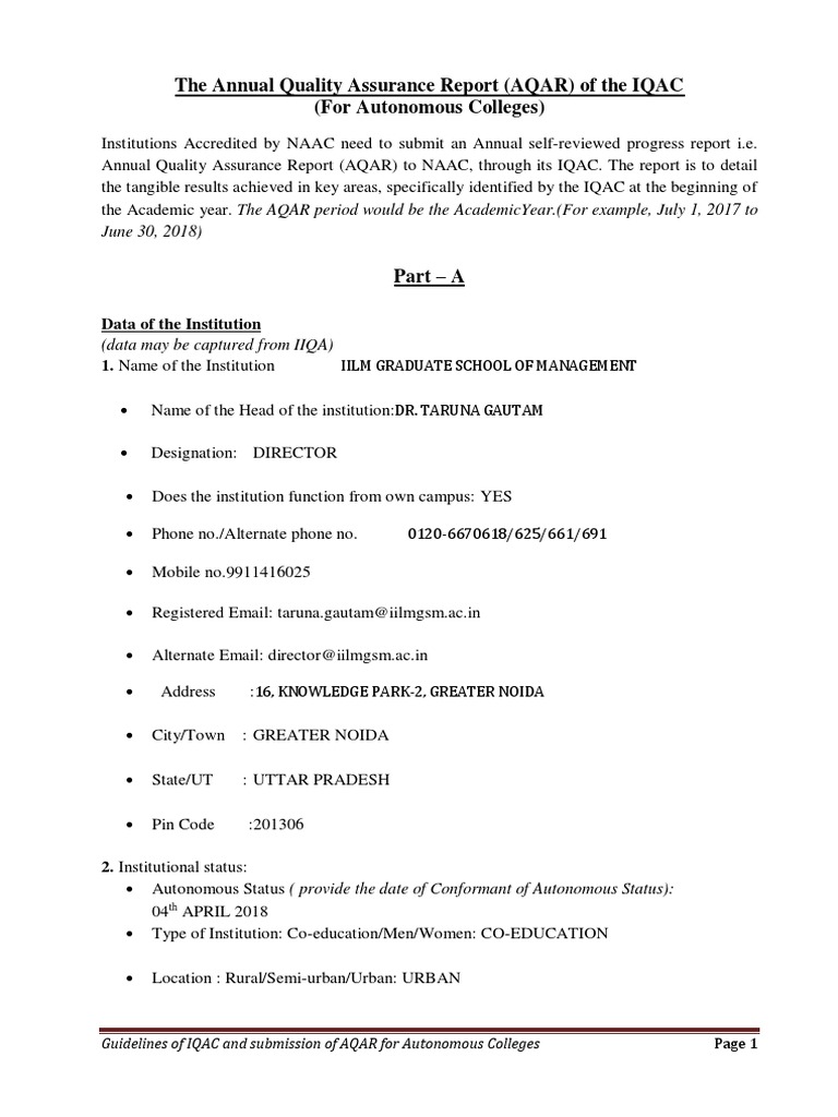 AQAR Guidelines for Autonomous Colleges | PDF | Mentorship | Educational Technology