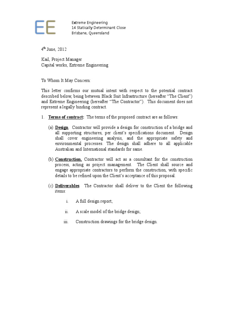 Sample Letter of Intent | PDF | Engineering | Government