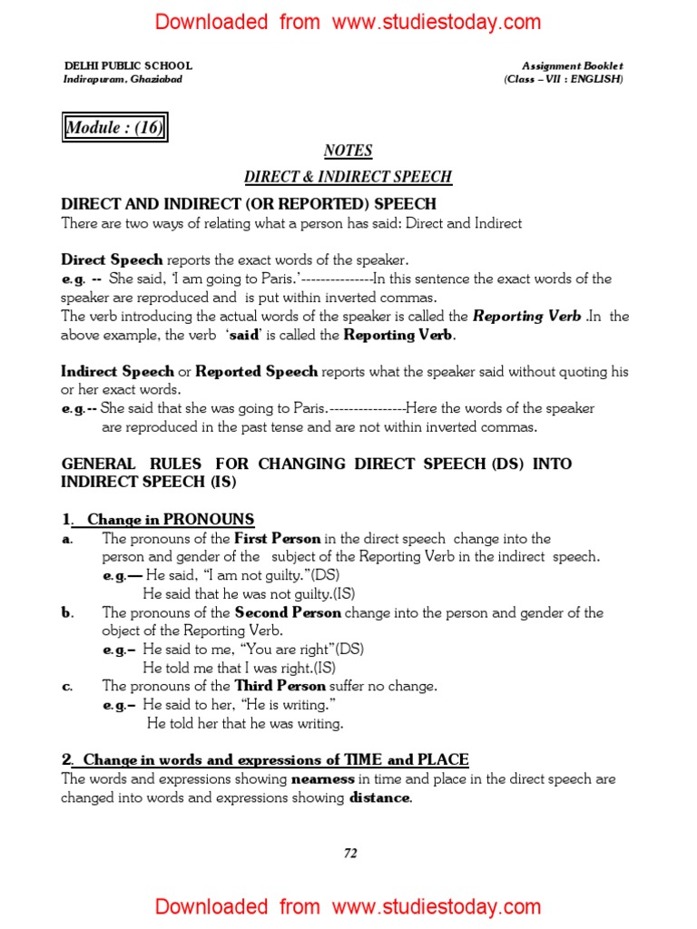 Direct and Indirect Speech (Pages 1 To 5) | PDF | Verb | Syntactic Relationships