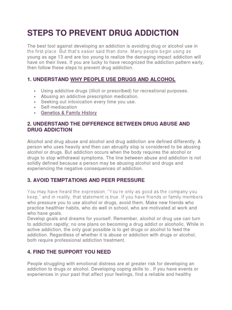Steps To Prevent Drug Addiction | PDF | Substance Abuse | Recreational Drug Use