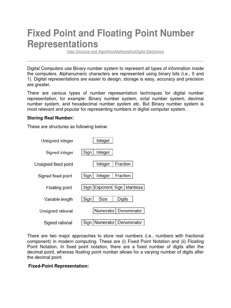 Fixed Point and Floating Point Number Representations | PDF | Theory Of Computation | Numbers