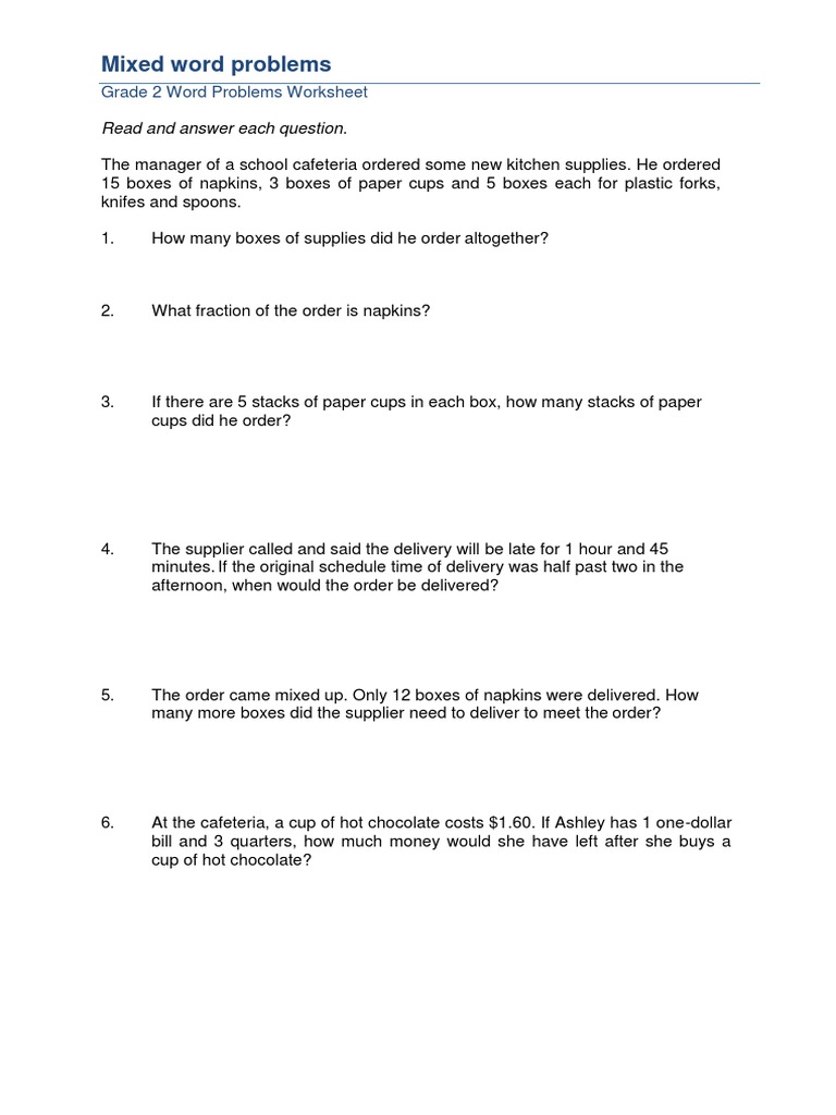 Grade 2 Word Problems Mixed A | PDF