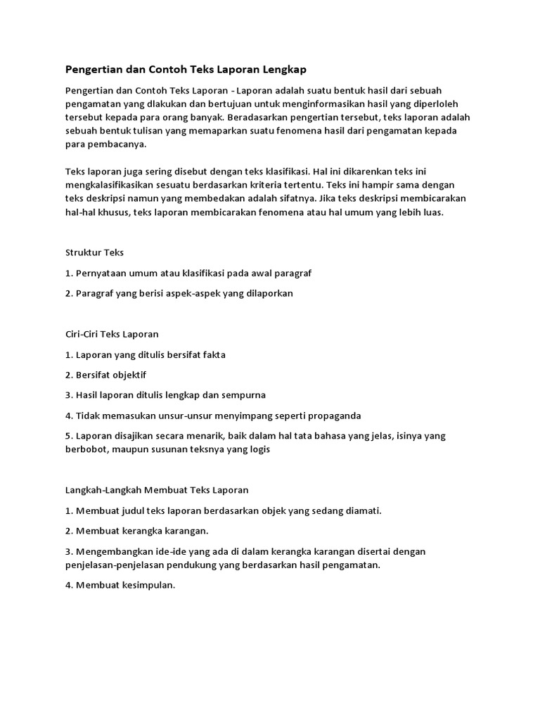 Pengertian Dan Contoh Teks Laporan Lengkap | PDF | Seni & Disiplin ...