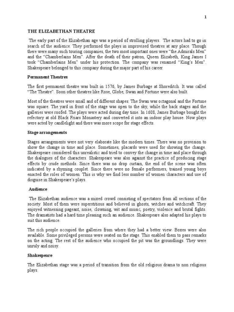 The Elizabethan Theatre | PDF | Play (Theatre) | William Shakespeare