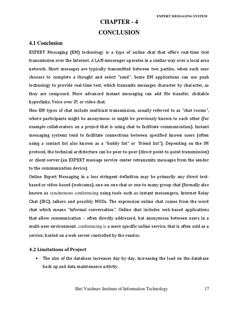 Chapter - 4 Conclusion | PDF | Online Chat | Instant Messaging