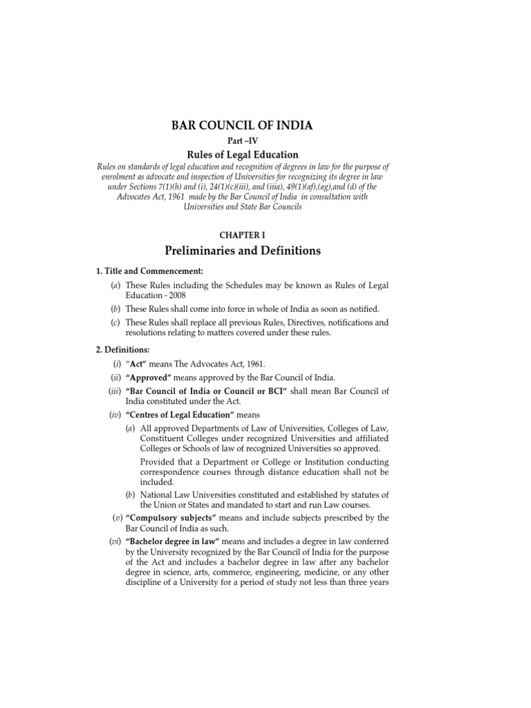 Bar Council of India: Rules of Legal Education | PDF | Legal Education ...