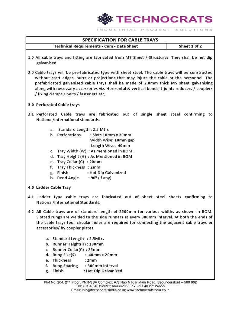 Cable Tray Spec | PDF | Galvanization | Sheet Metal