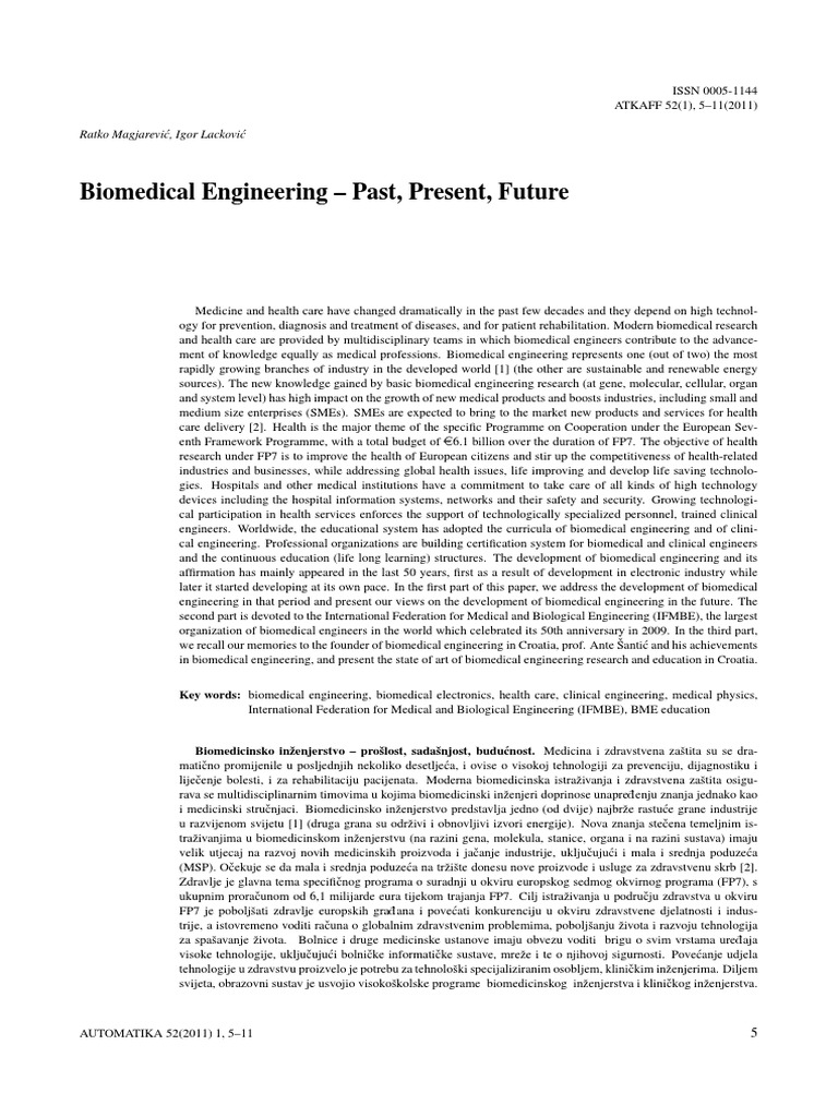 A52 1 Magjarevic Biomedical Engineering Past Present Future PDF | PDF | Biomedical Engineering ...