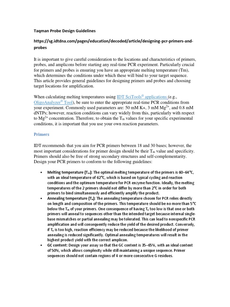 Taqman Probe Design Guidelines - May 2018 | PDF | Real Time Polymerase ...