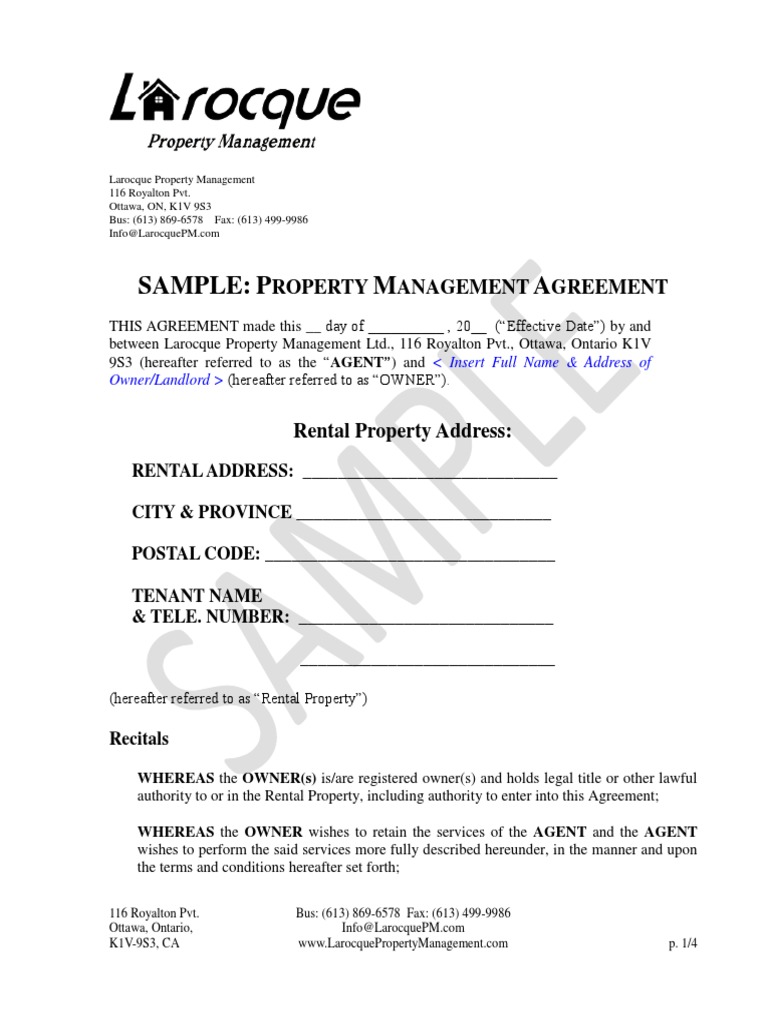 Property Management Agreement | PDF | Leasehold Estate | Lease