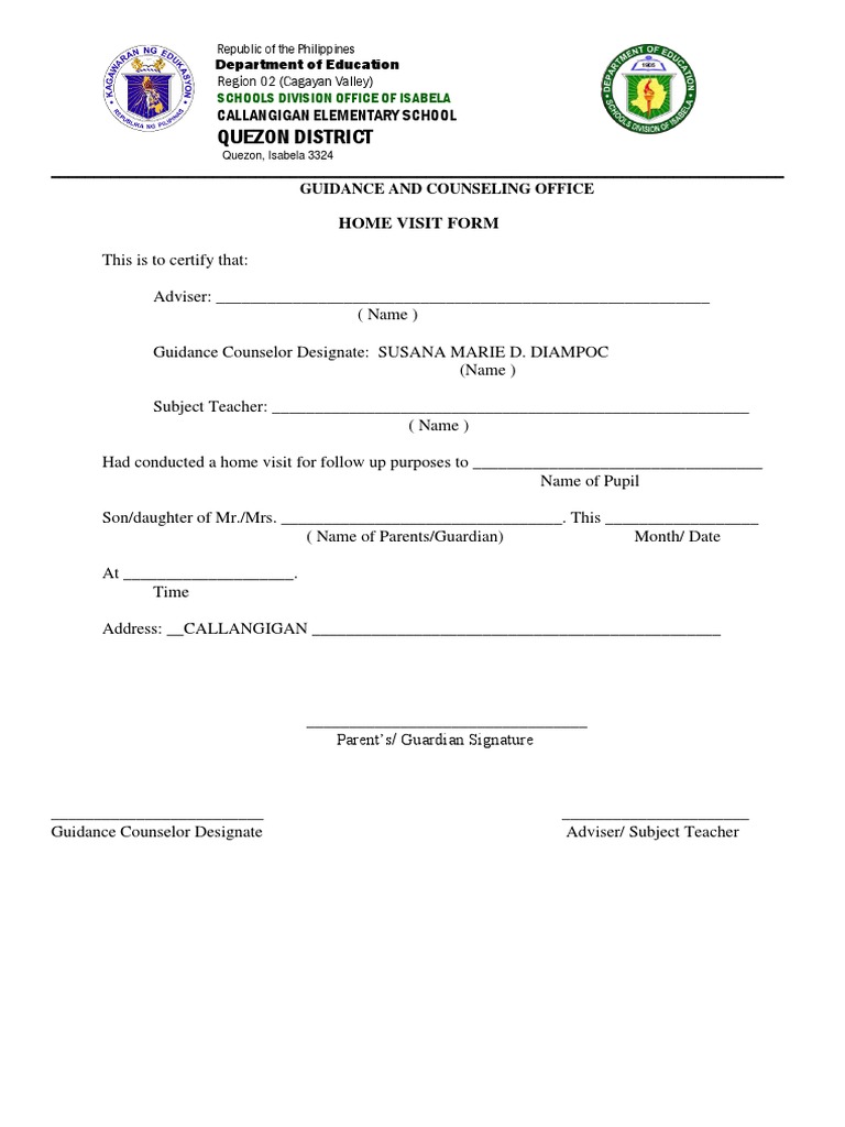 Quezon District: Home Visit Form | PDF
