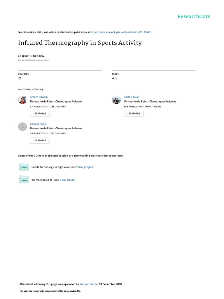 Infrared Thermography in Sports Activity and Medicine | PDF ...