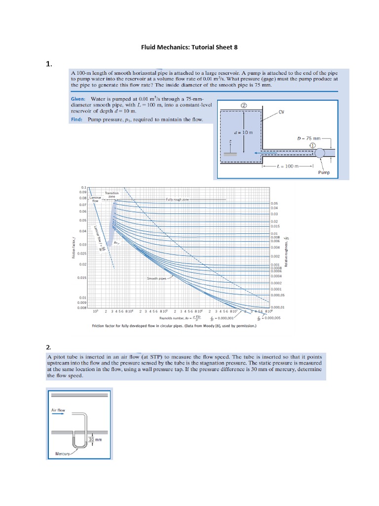 Fluid Mechanics: Tutorial Sheet 8 | PDF