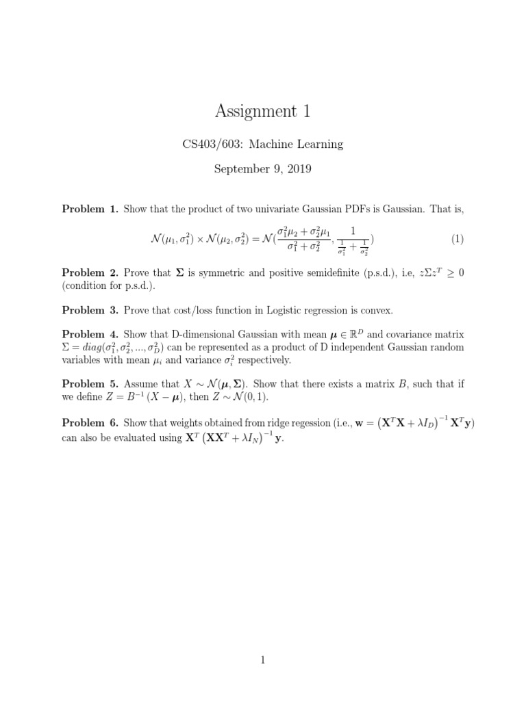 Assignment 1: CS403/603: Machine Learning September 9, 2019 | PDF