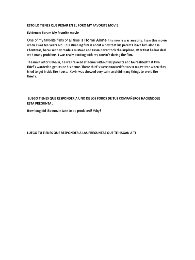 My Favorite Movie: Home Alone Essay | PDF | Language Arts & Discipline ...