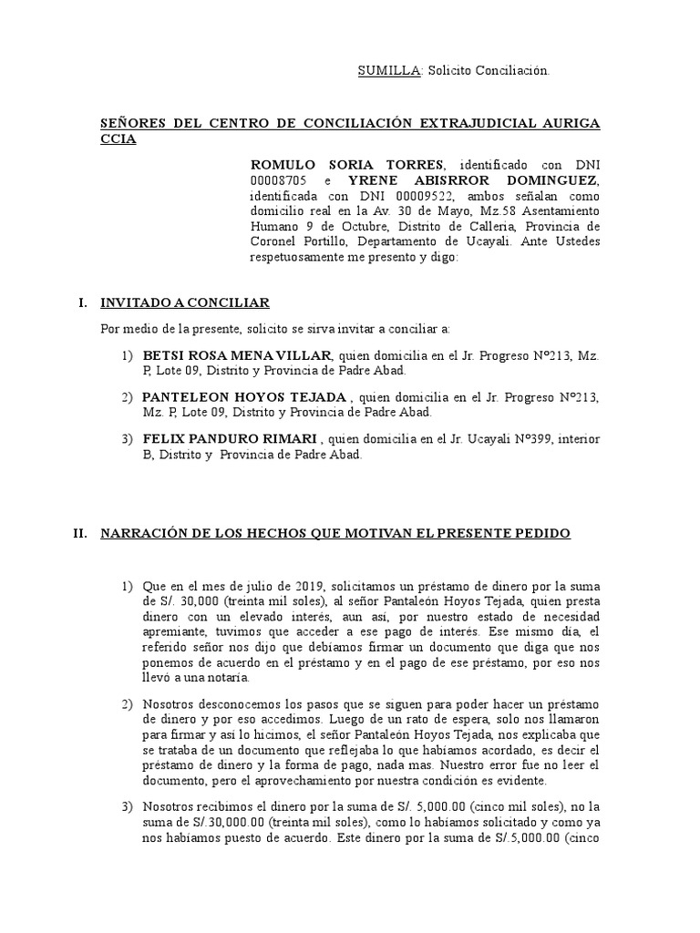 Modelo de Solicitud para Conciliar | PDF | Donación