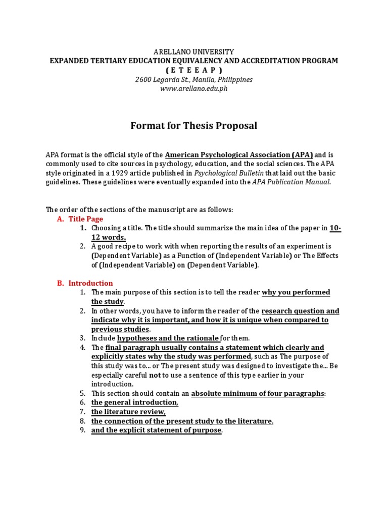 APA Format For Thesis Proposal (Outline) | PDF | American Psychological ...